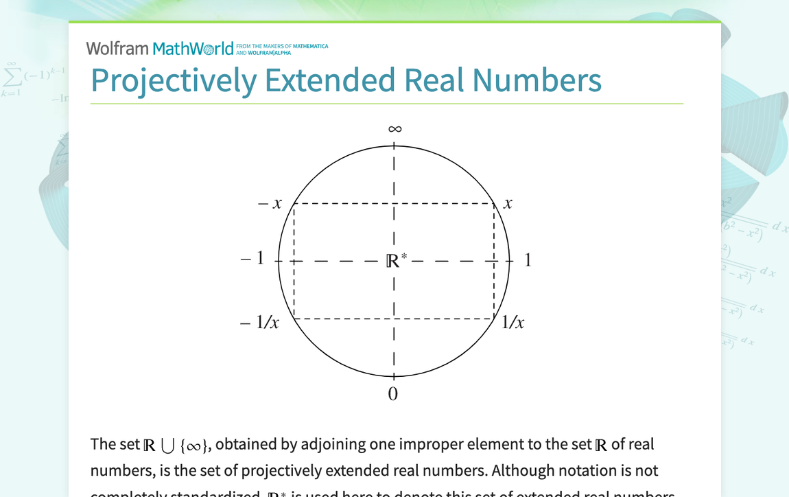 Projectively Extended Real Numbers -- from Wolfram MathWorld
