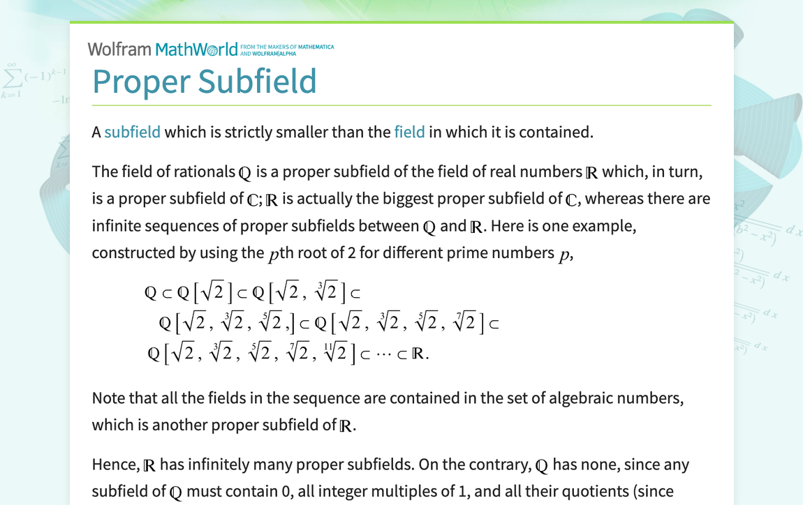 Proper Subfield -- from Wolfram MathWorld