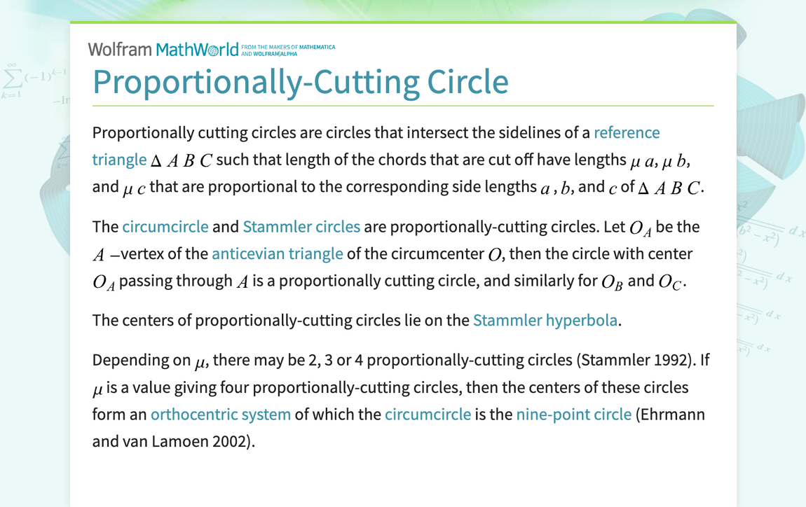 Proportionally-Cutting Circle -- from Wolfram MathWorld