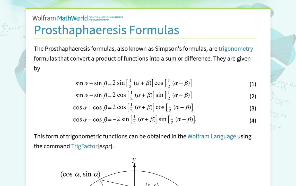 Prosthaphaeresis Formulas -- from Wolfram MathWorld