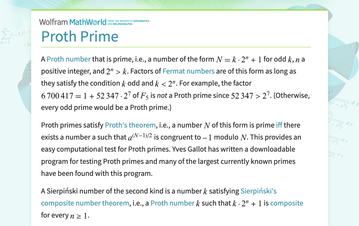 Proth Prime -- from Wolfram MathWorld