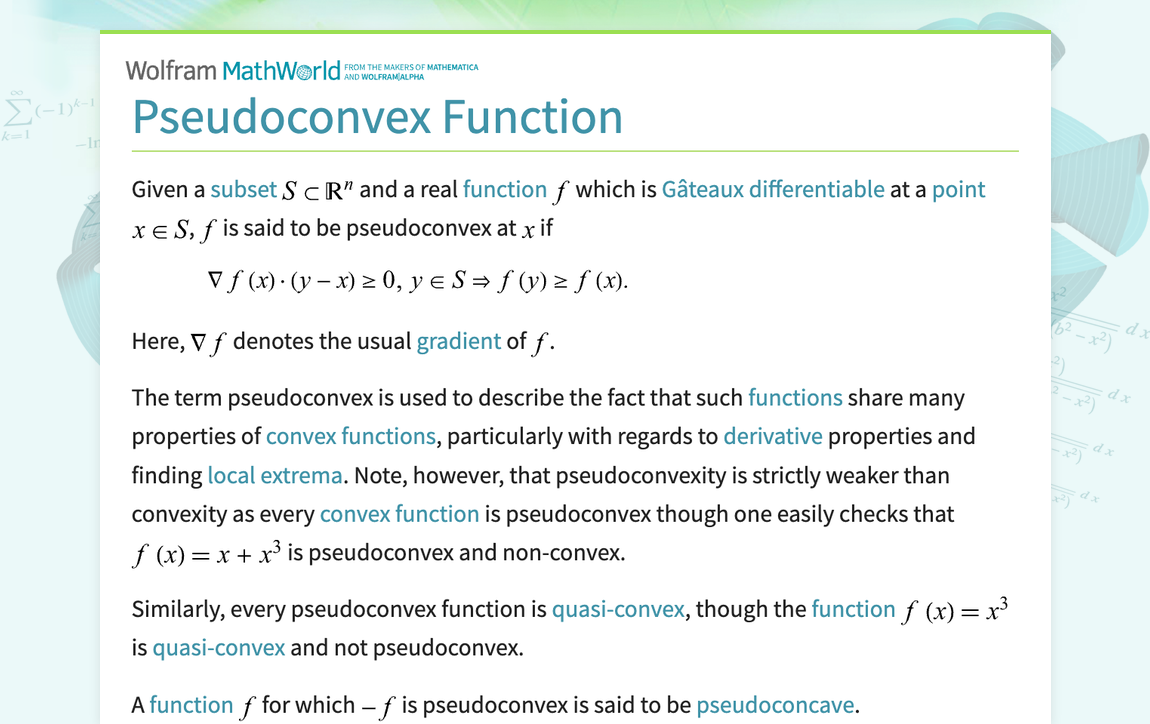 Pseudoconvex Function -- from Wolfram MathWorld
