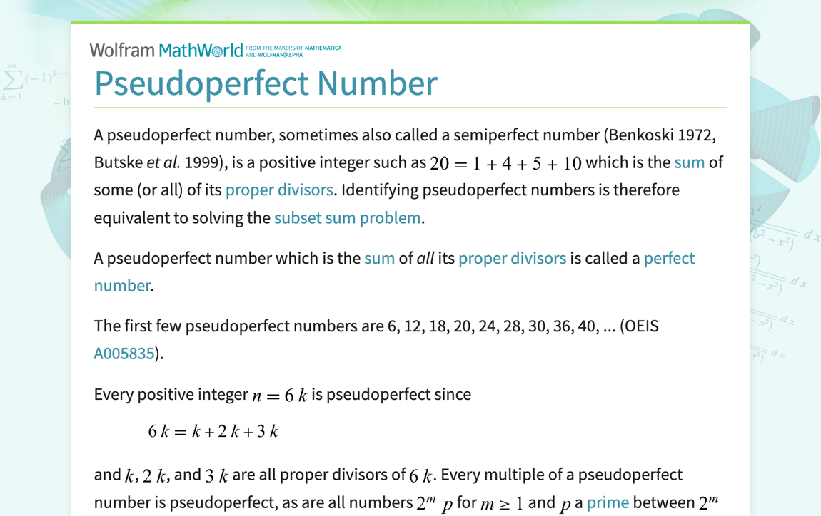 Pseudoperfect Number -- from Wolfram MathWorld