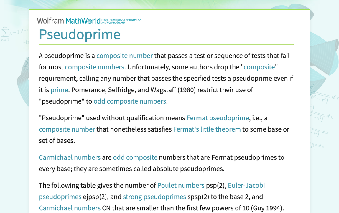 Pseudoprime -- from Wolfram MathWorld