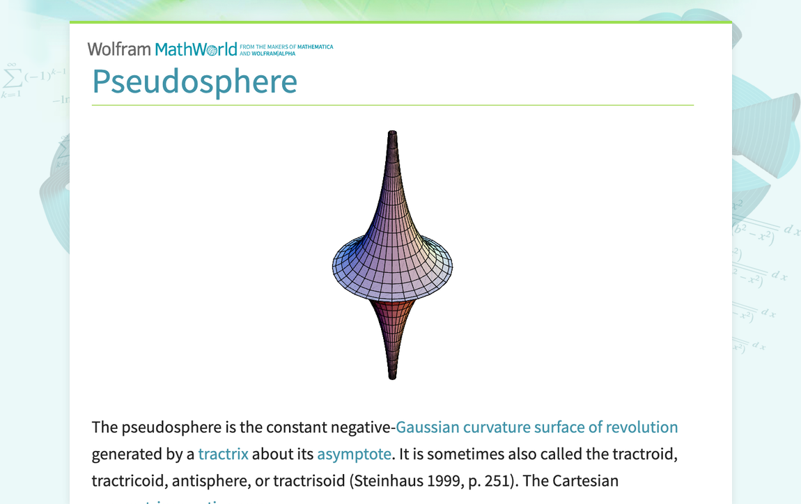 Pseudosphere -- from Wolfram MathWorld