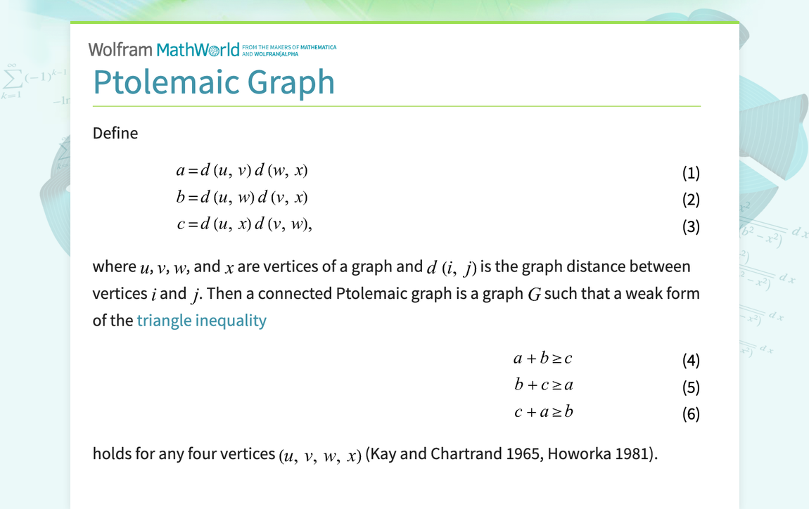 Ptolemaic Graph -- from Wolfram MathWorld