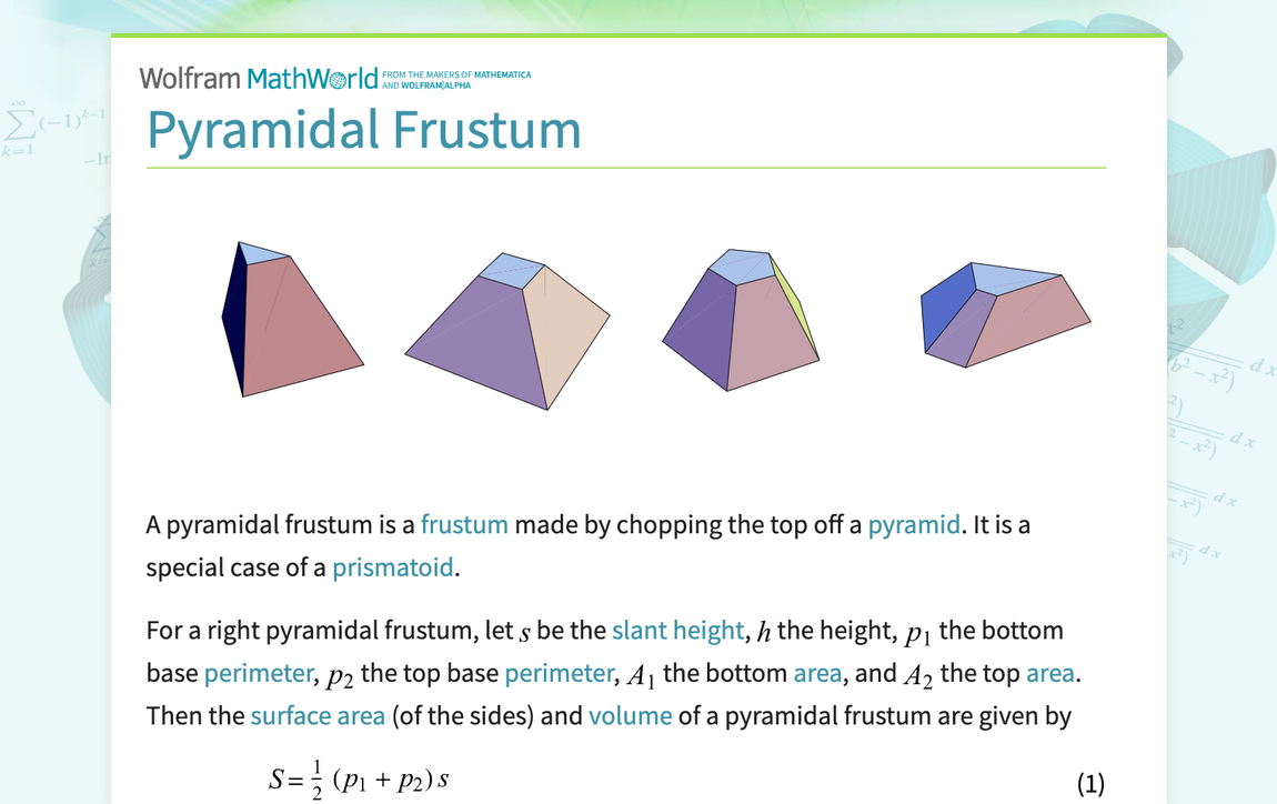 Pyramidal Frustum -- from Wolfram MathWorld