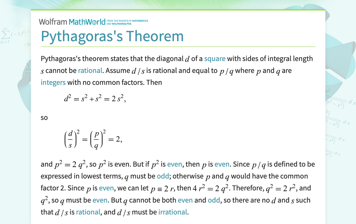 Pythagoras's Theorem -- from Wolfram MathWorld