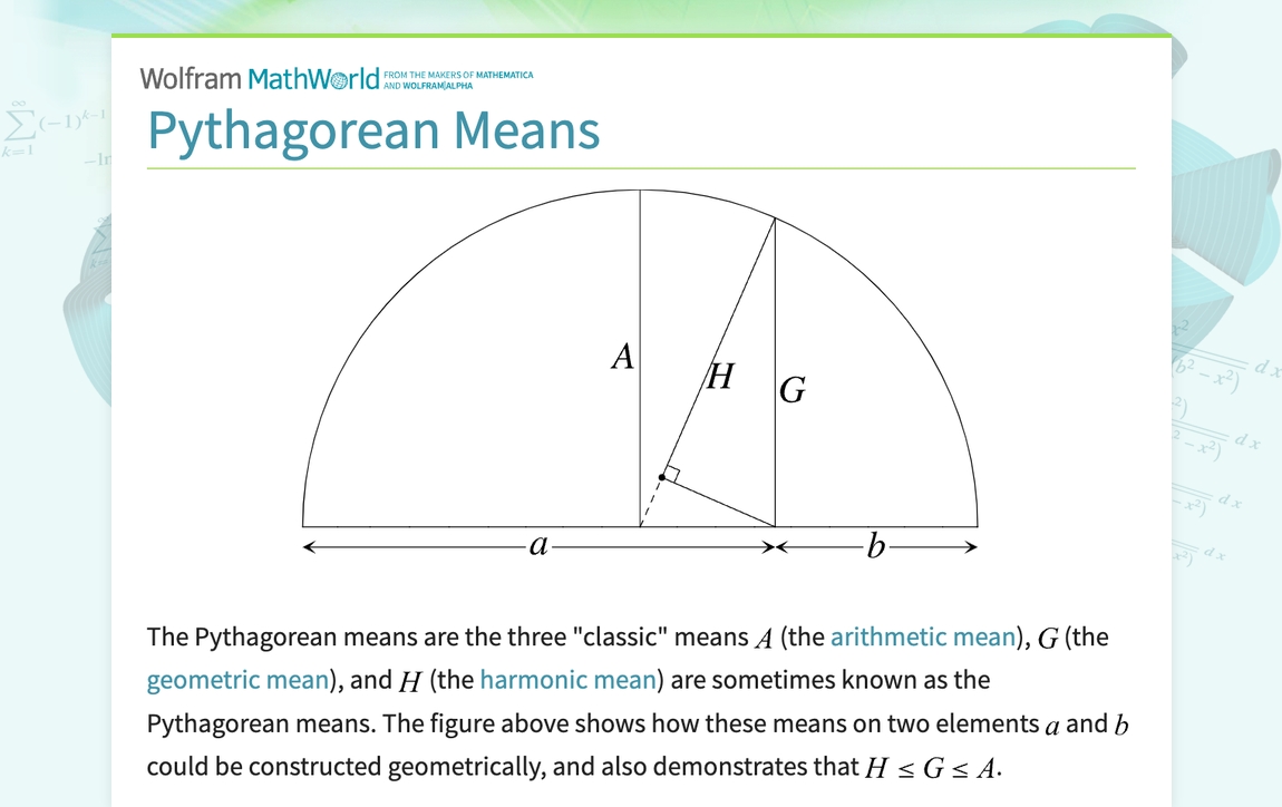 Pythagorean Means -- from Wolfram MathWorld