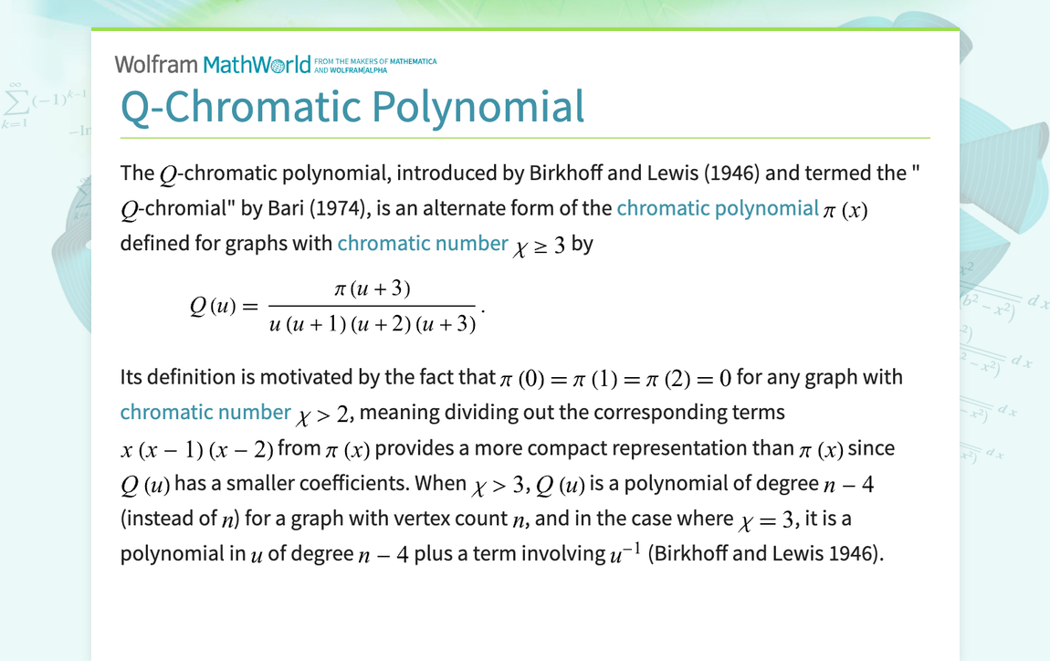 Q-Chromatic Polynomial -- from Wolfram MathWorld