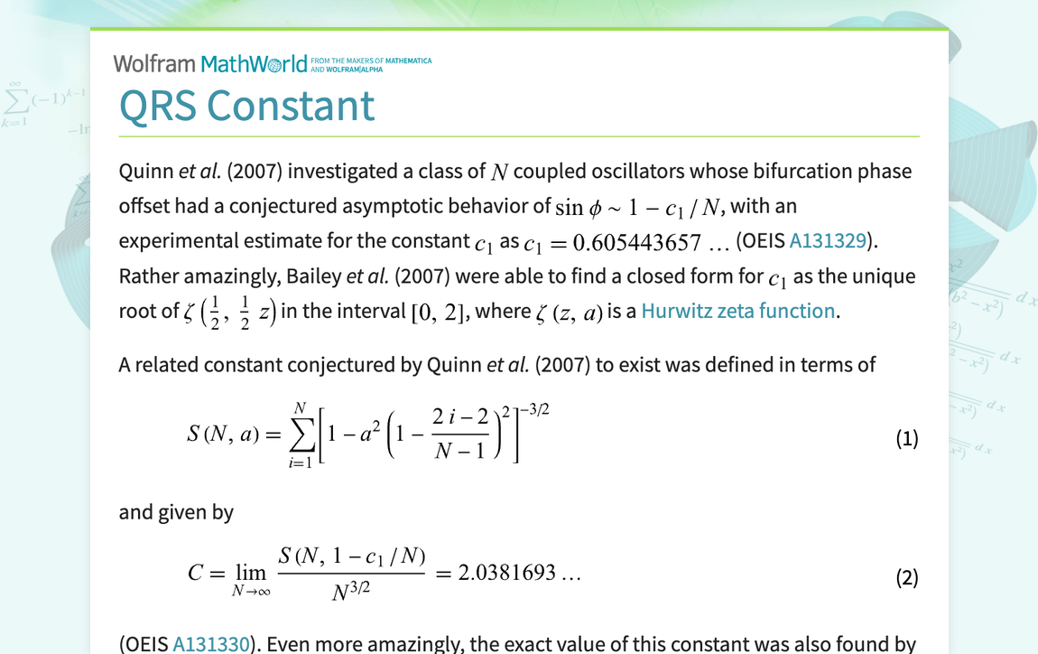 QRS Constant -- from Wolfram MathWorld