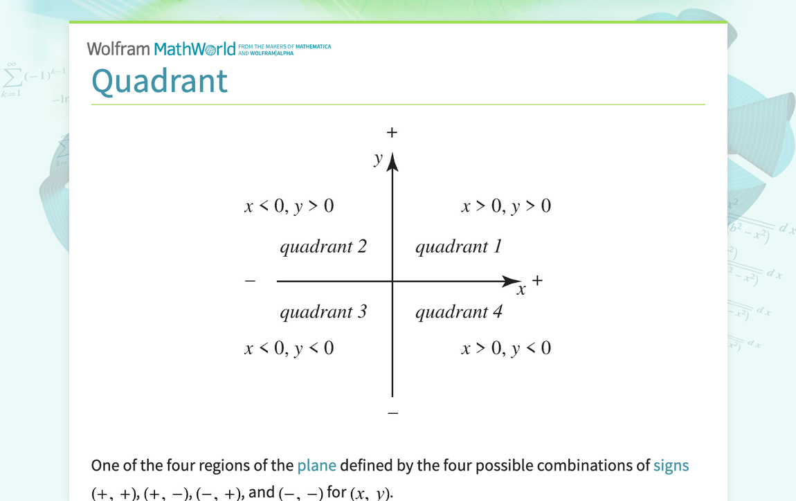 Quadrant -- from Wolfram MathWorld