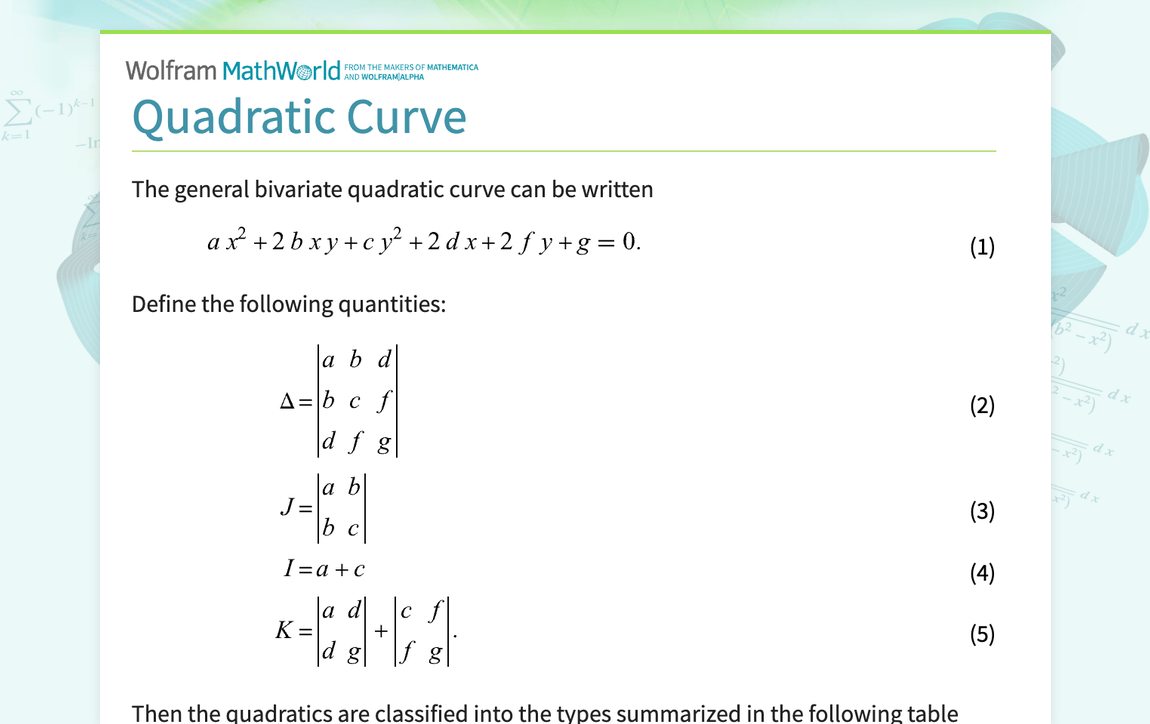 Quadratic Curve -- from Wolfram MathWorld
