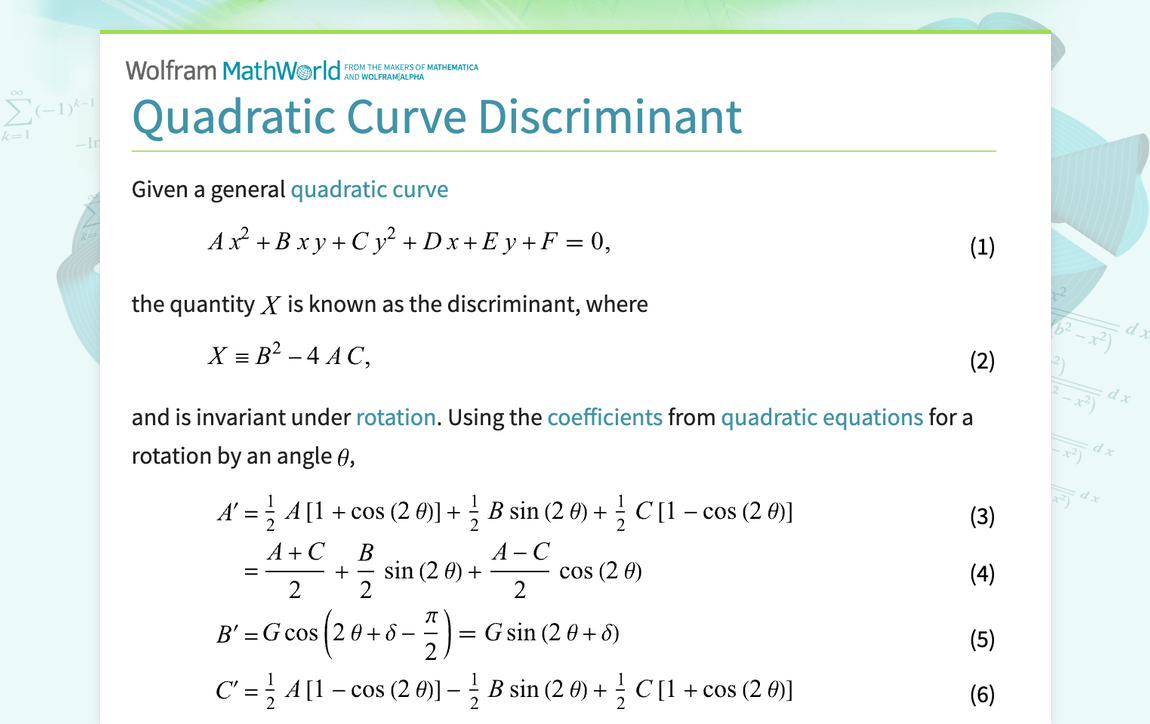 Quadratic Curve Discriminant -- from Wolfram MathWorld