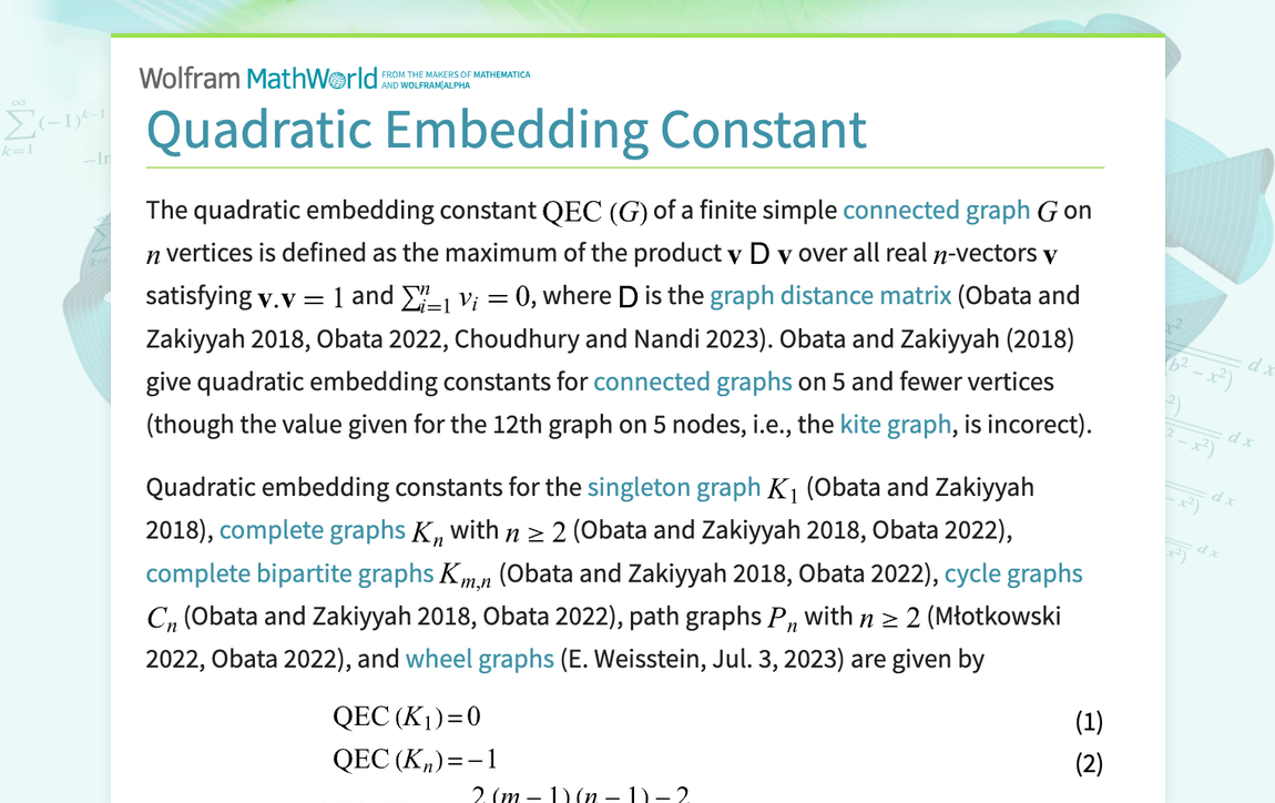 Quadratic Embedding Constant -- from Wolfram MathWorld