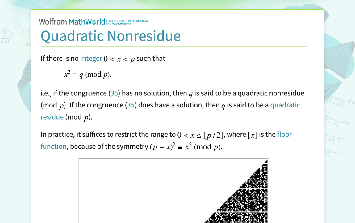 Quadratic Nonresidue -- from Wolfram MathWorld