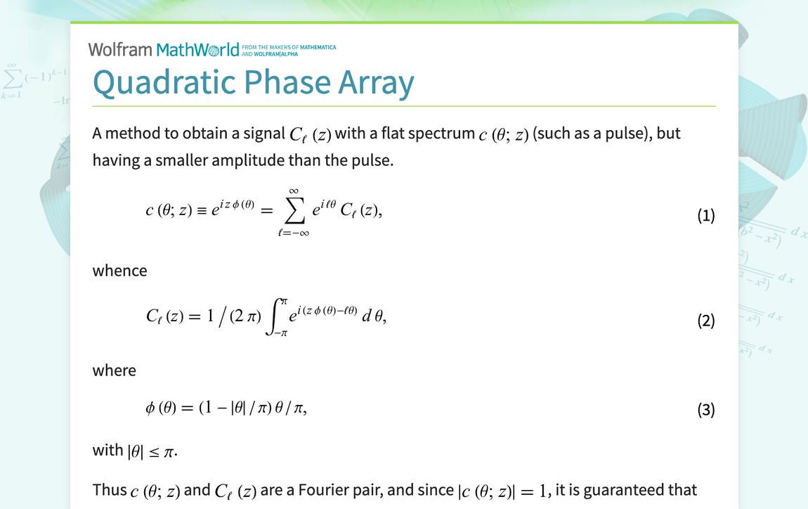 Quadratic Phase Array -- from Wolfram MathWorld