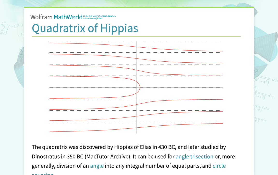 Quadratrix of Hippias -- from Wolfram MathWorld