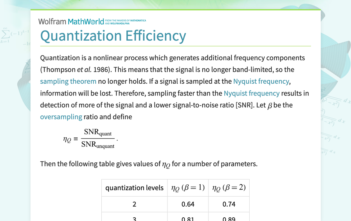 Quantization Efficiency -- from Wolfram MathWorld