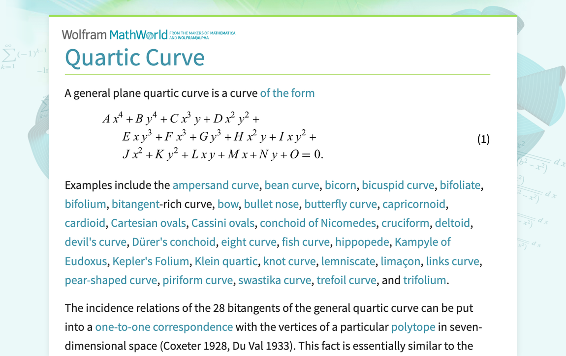 Quartic Curve -- from Wolfram MathWorld