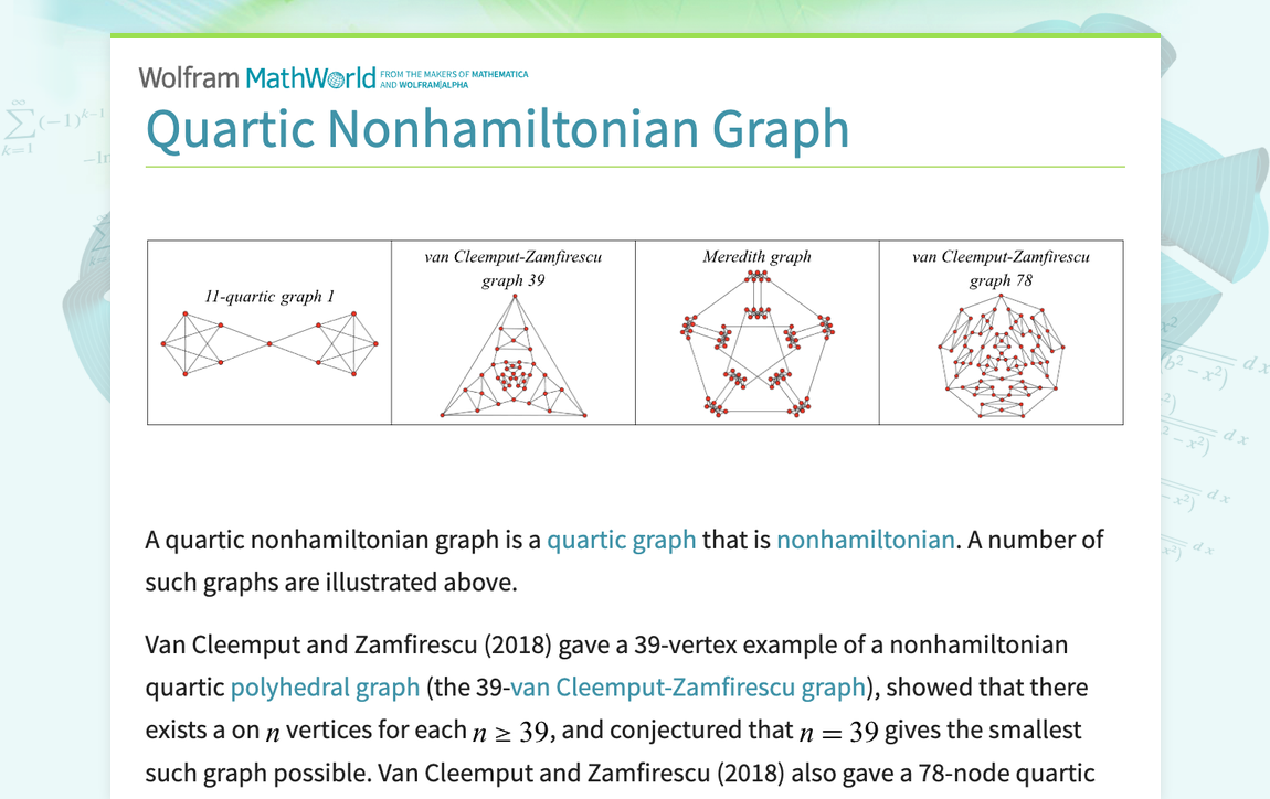 Quartic Nonhamiltonian Graph -- from Wolfram MathWorld