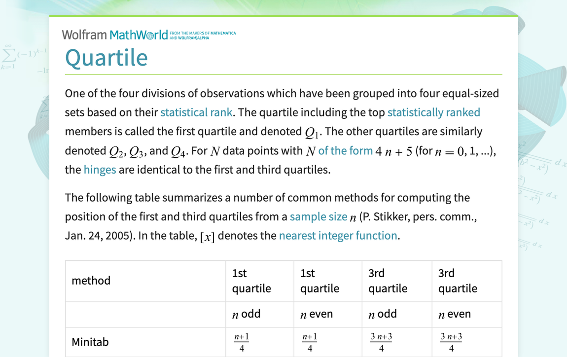 Quartile -- from Wolfram MathWorld