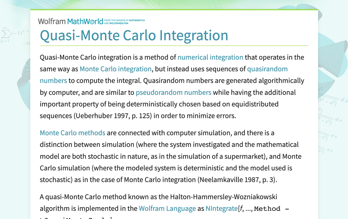 Quasi-Monte Carlo Integration -- from Wolfram MathWorld