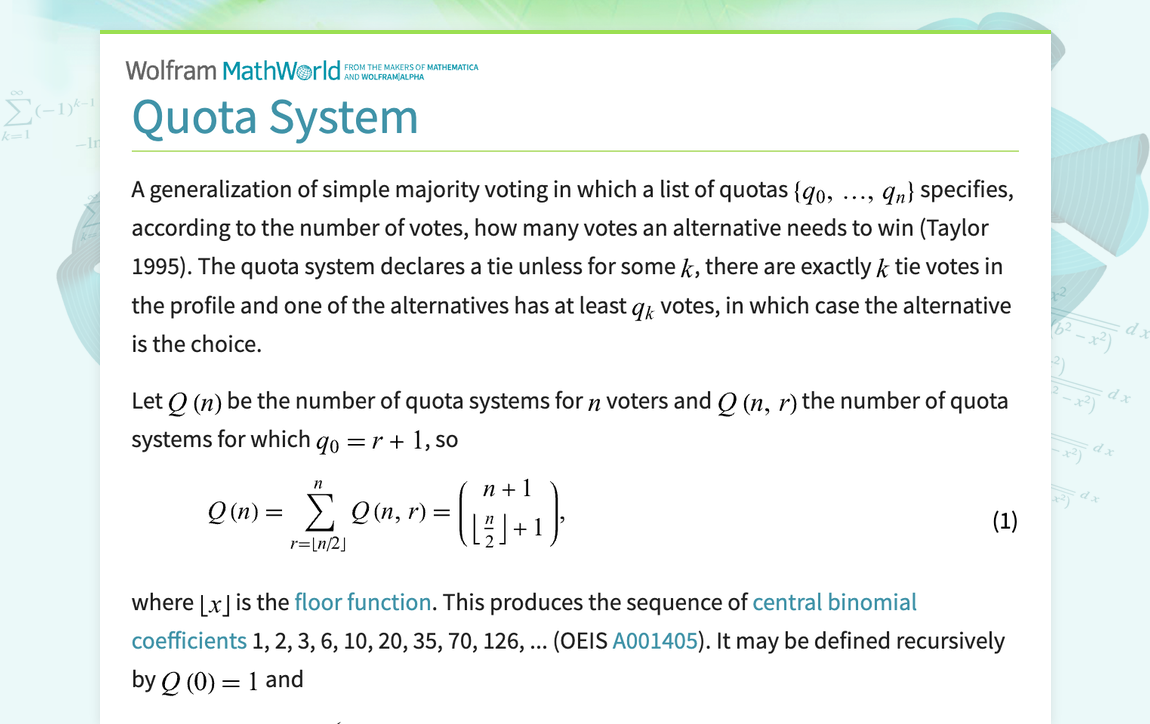 Quota System -- from Wolfram MathWorld