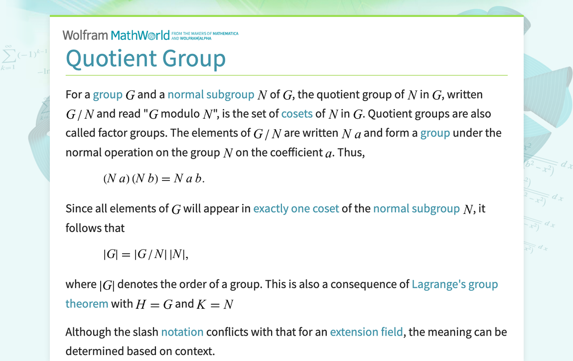 Quotient Group -- from Wolfram MathWorld