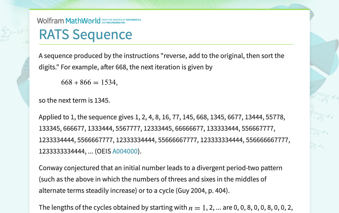 RATS Sequence -- from Wolfram MathWorld