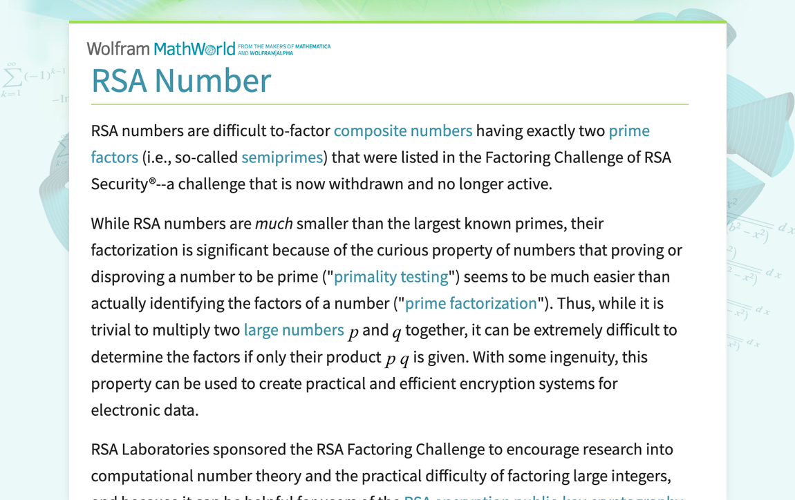 RSA Number -- from Wolfram MathWorld