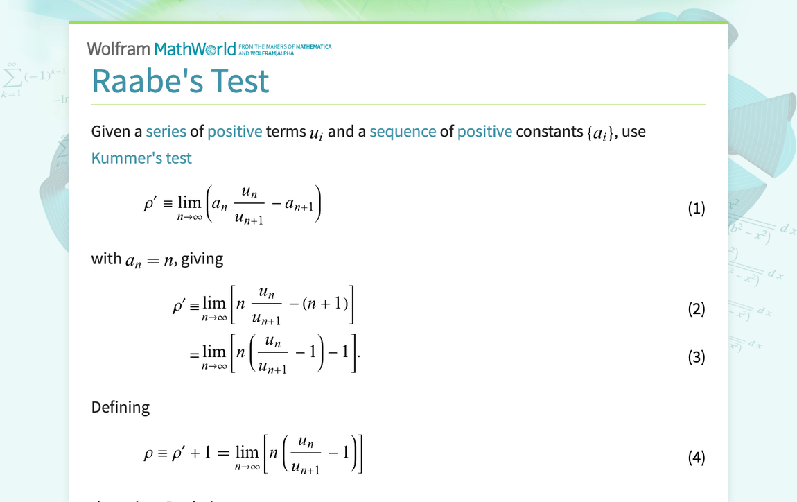 Raabe's Test -- from Wolfram MathWorld