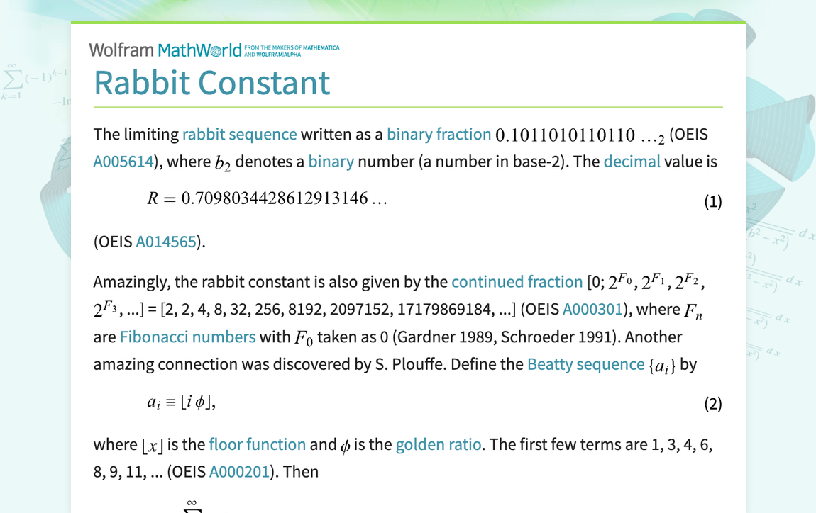 Rabbit Constant -- from Wolfram MathWorld