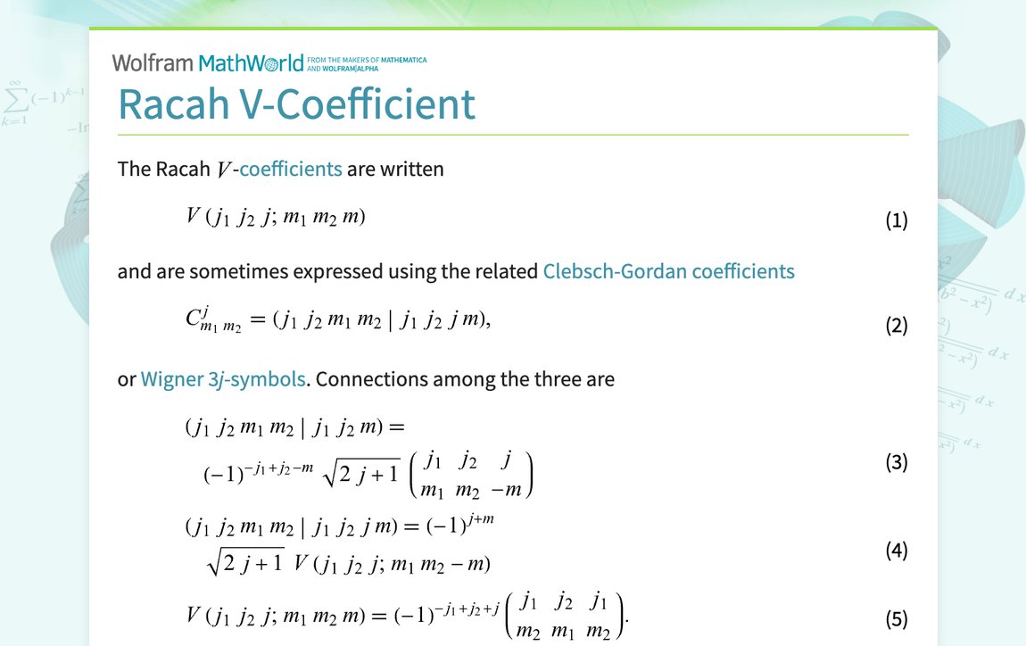Racah V-Coefficient -- from Wolfram MathWorld