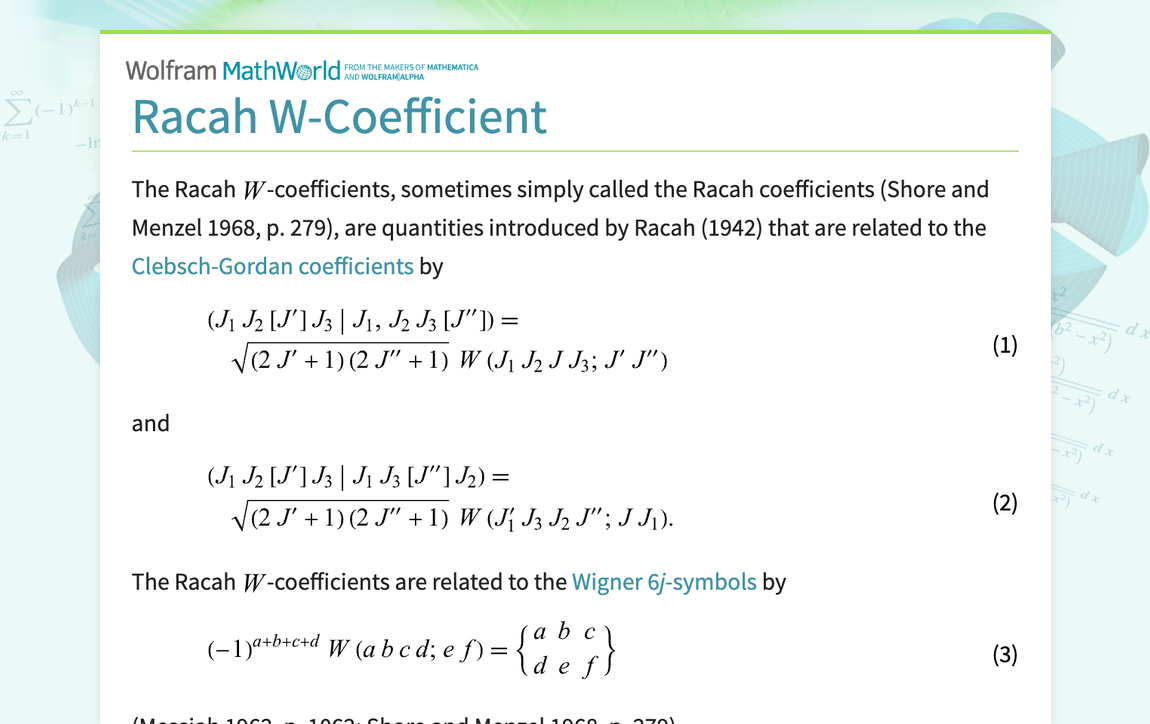 Racah W-Coefficient -- from Wolfram MathWorld