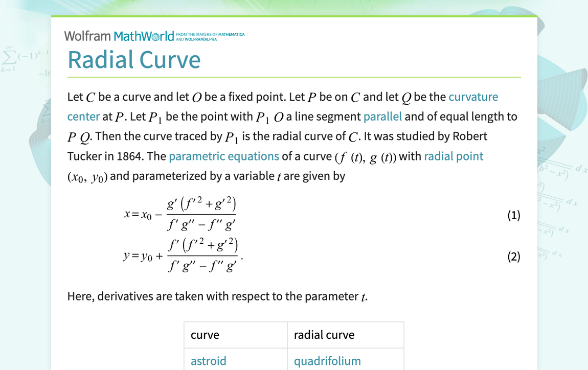 Radial Curve -- from Wolfram MathWorld