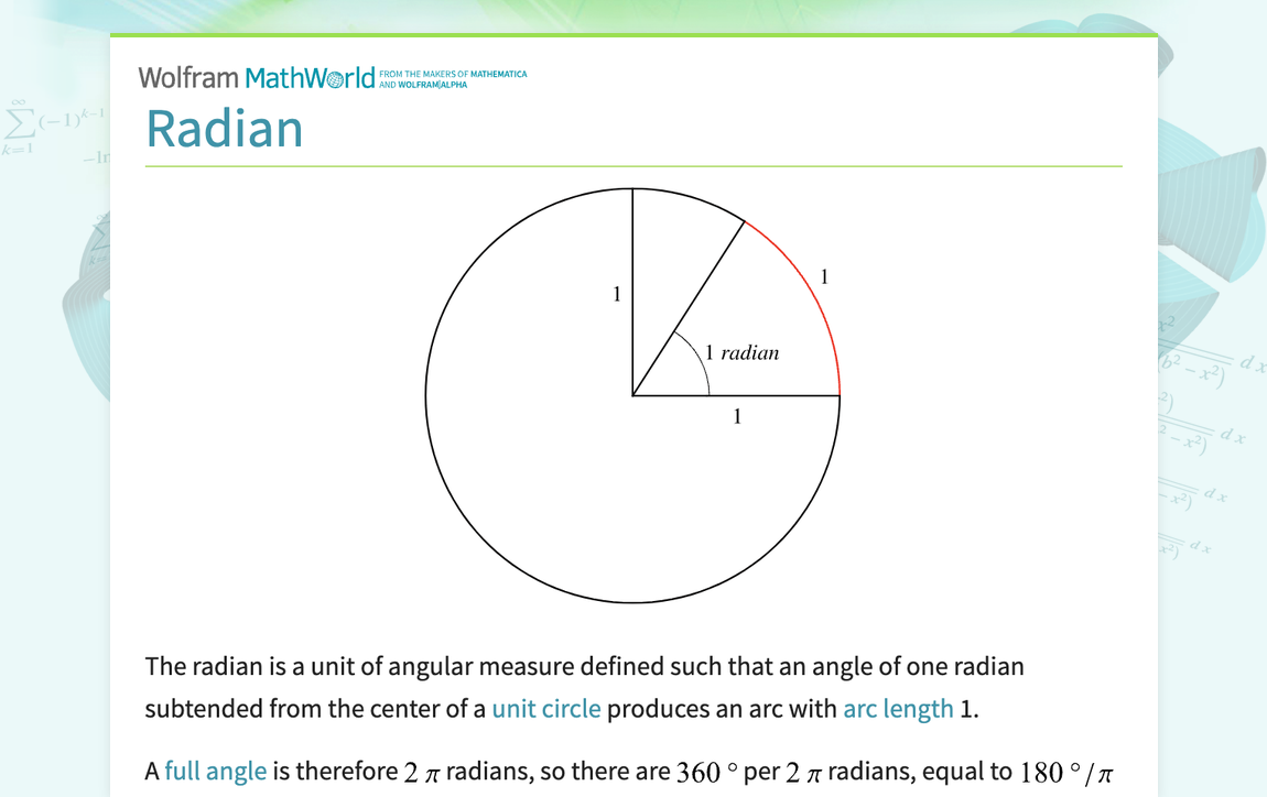 Radian -- from Wolfram MathWorld