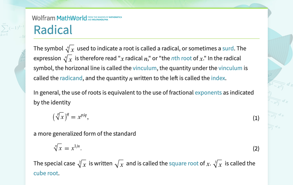 Radical -- from Wolfram MathWorld