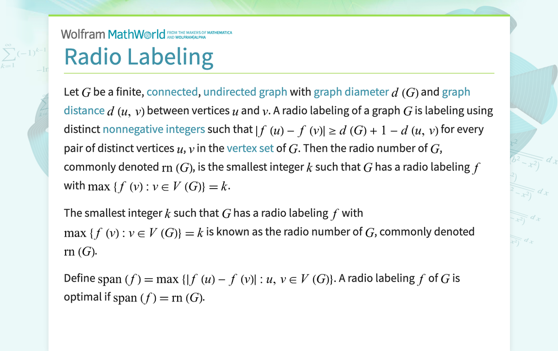 Radio Labeling -- from Wolfram MathWorld