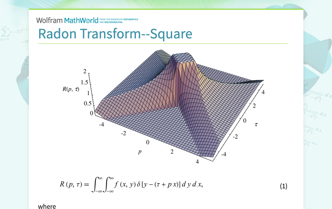 Radon Transform--Square -- from Wolfram MathWorld