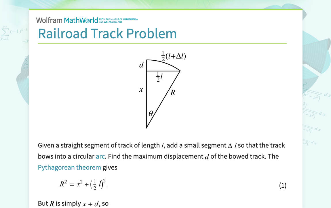 Railroad Track Problem -- from Wolfram MathWorld