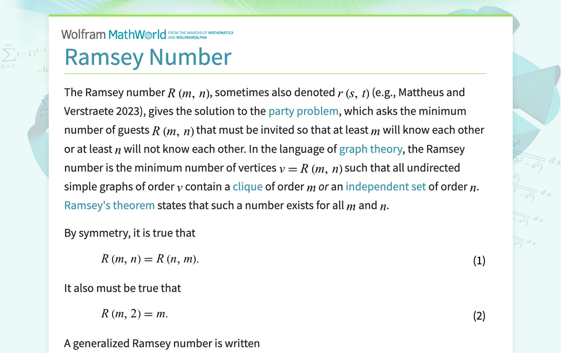 Ramsey Number -- from Wolfram MathWorld