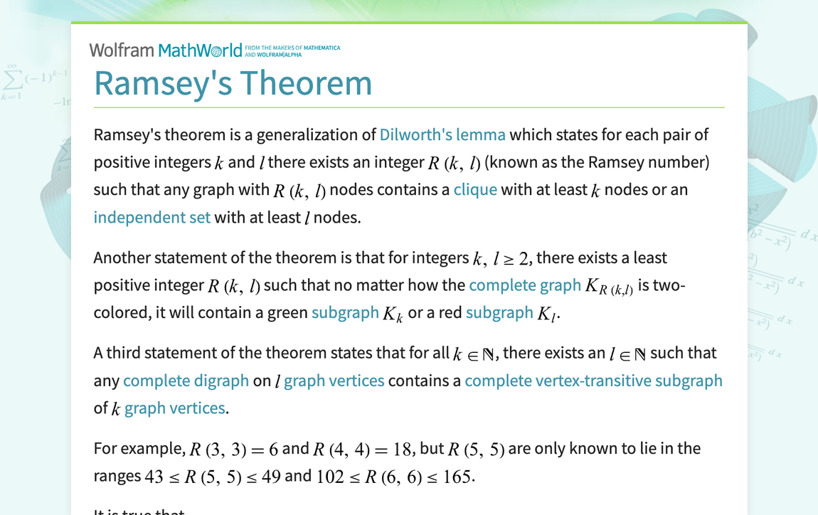 Ramsey's Theorem -- from Wolfram MathWorld