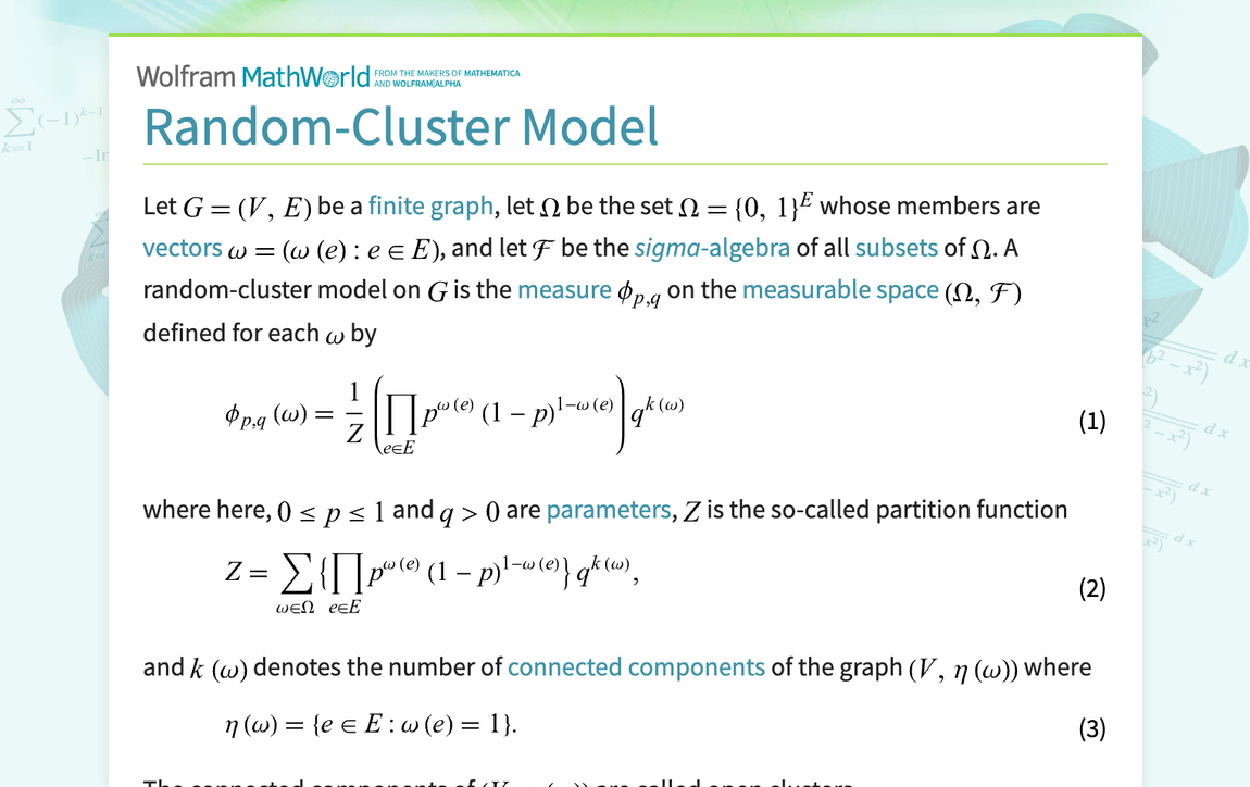Random-Cluster Model -- from Wolfram MathWorld