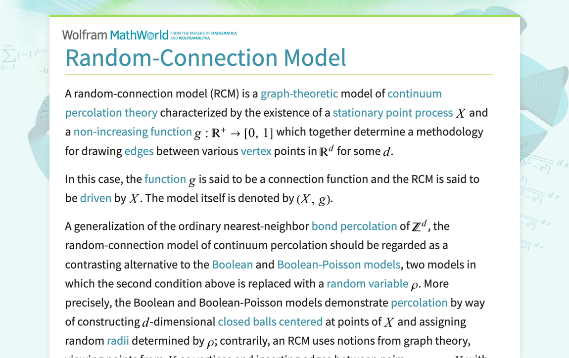 Random-Connection Model -- from Wolfram MathWorld