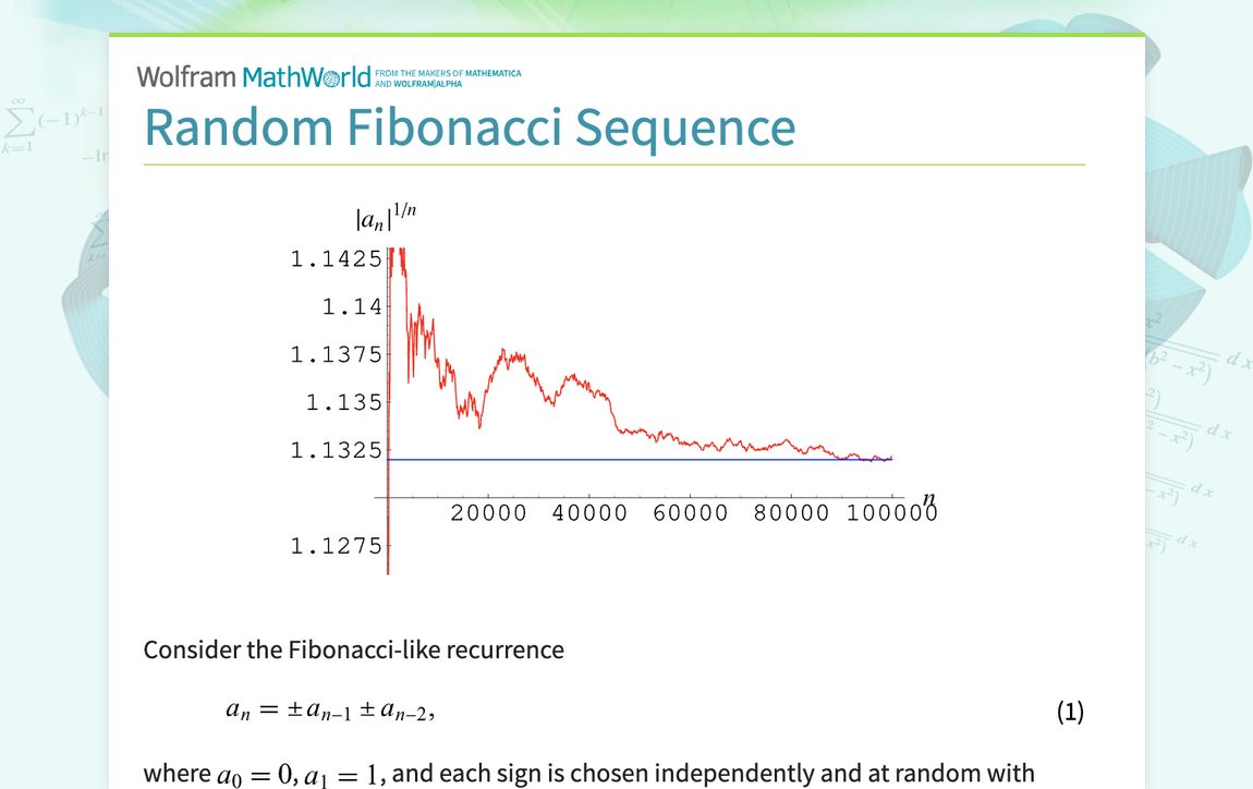 Random Fibonacci Sequence From Wolfram Mathworld