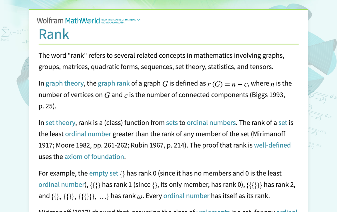 Rank -- from Wolfram MathWorld