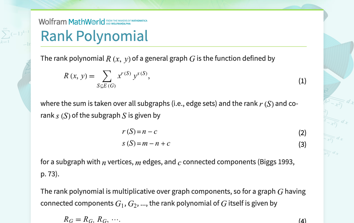 Rank Polynomial -- from Wolfram MathWorld