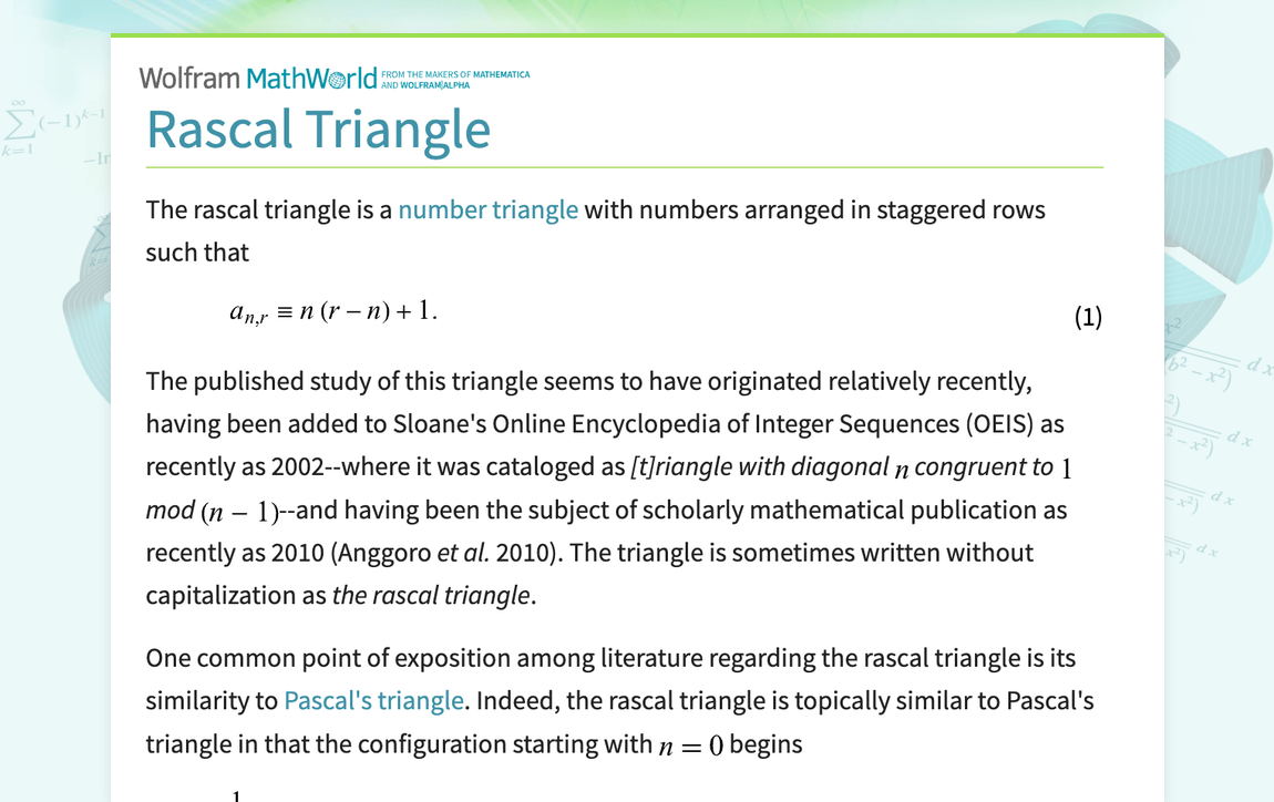 Rascal S Triangle Iterated Rascal Triangles | Aequationes Mathematicae