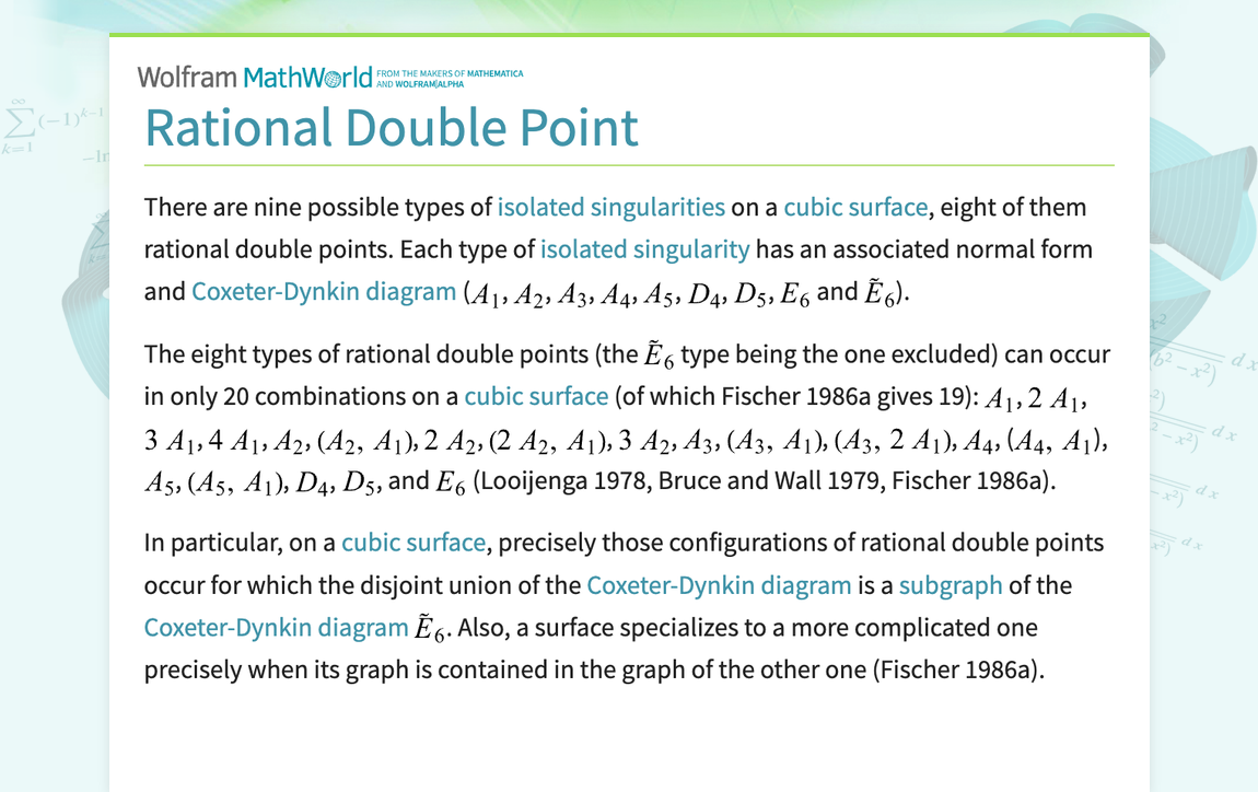 Rational Double Point -- from Wolfram MathWorld